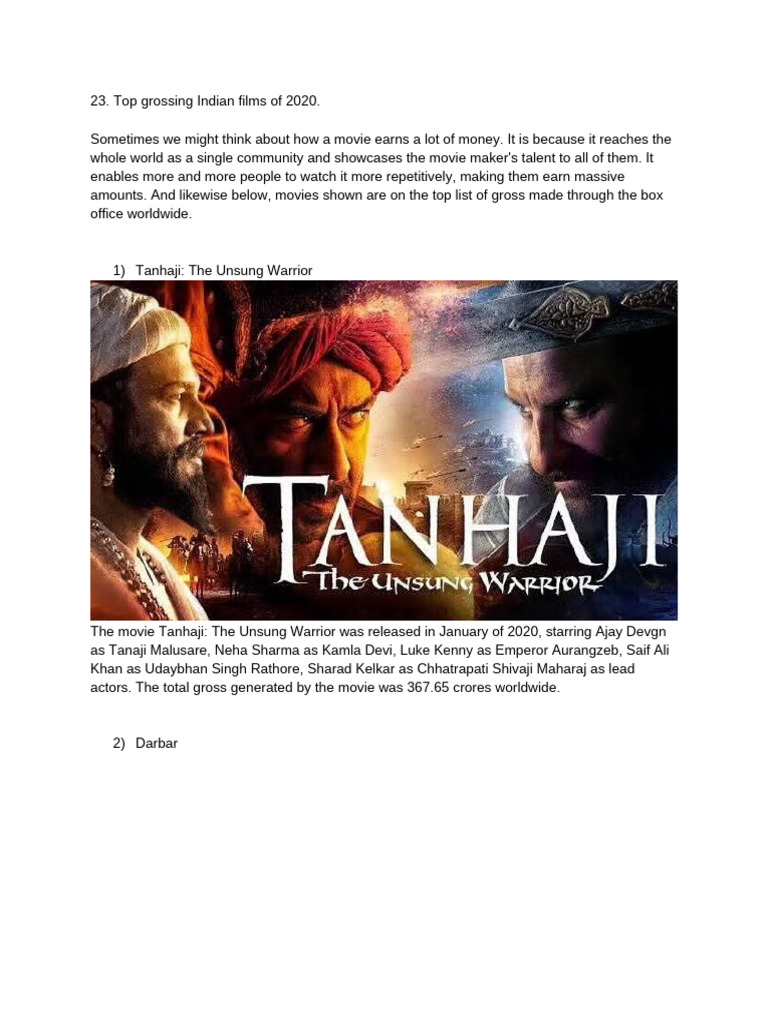Top Grossing Indian Films of 2020 | PDF | Cinema Of India | Film ...