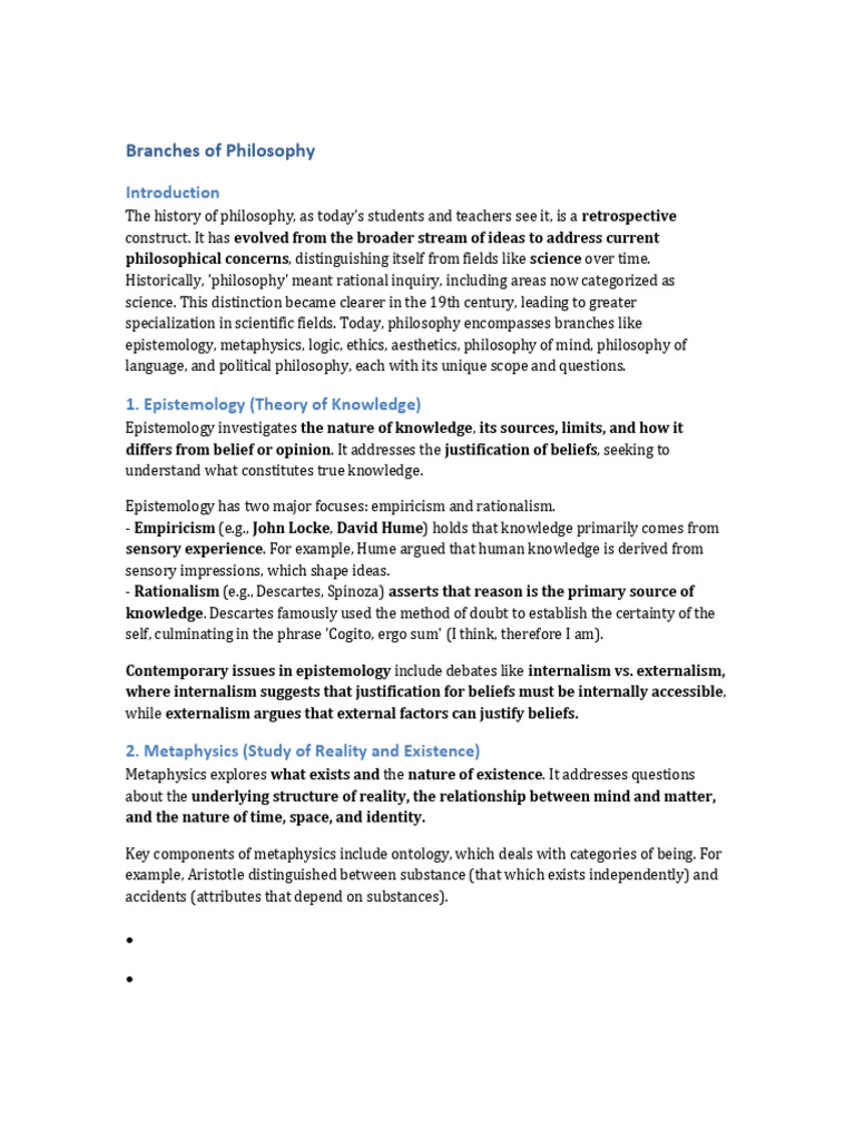 Key Branches of Philosophy Explained | PDF | Epistemology | Reason