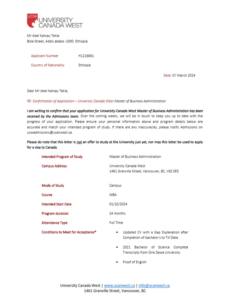 H1216661 MR Abel Kahsay Tekle MBA Oct 2024 COA PDF | PDF | Privacy | Master Of Business ...