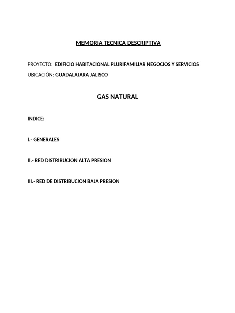 Memoria Técnica Gas Natural Edificio Guadalajara | PDF | Tubería ...