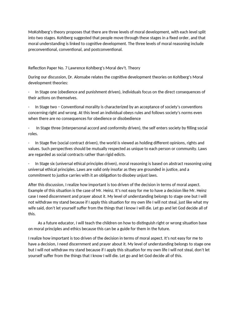 Module 8 Kohlberg Reflection | PDF | Behavioural Sciences | Social Psychology