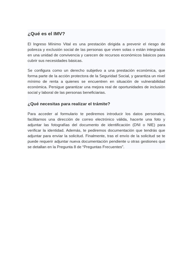 ¿Qué Es El IMV? | PDF