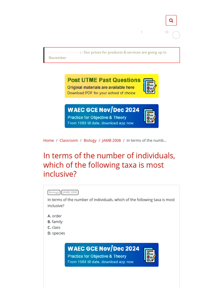 In Terms of The Number of Individuals, Which of The Following Taxa Is ...