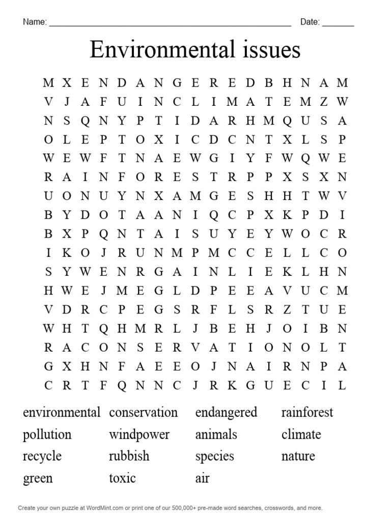 Environmental Issues Word Search | PDF | Economy And The Environment ...