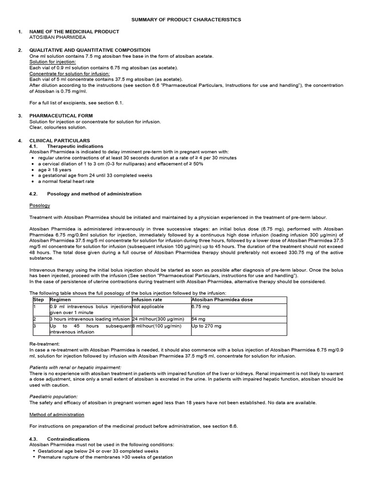 Atosiban Injection: Usage and Guidelines | PDF | Intravenous Therapy ...