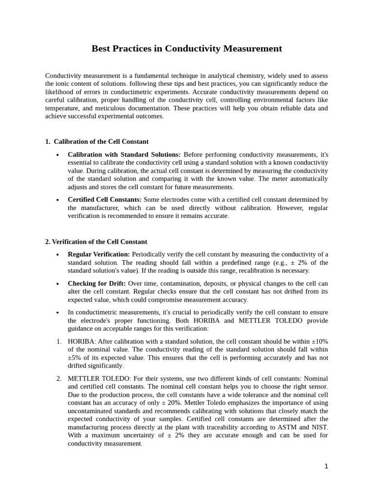 Best Practices in Conductivity Measurement | PDF | Calibration ...