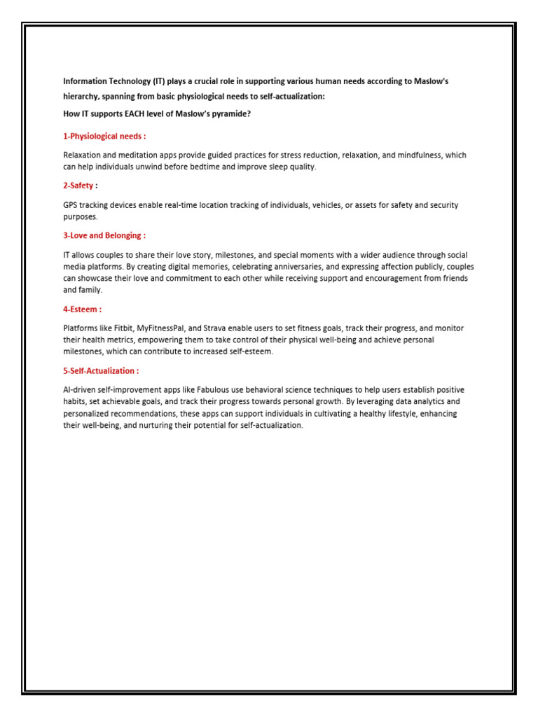 Information Technology Report | PDF | Self Actualization ...