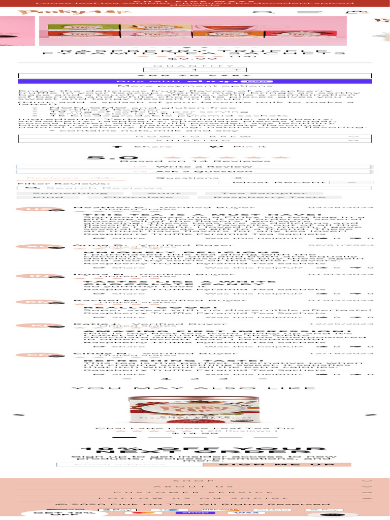 Pinky Up Red Raspberry Truffle Pyramid Tea Sachets - 10 MG Caffeine Per ...