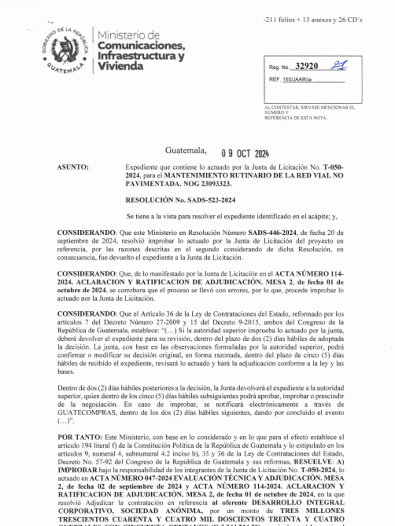 T-50 Resolucin Sads-523-2024 Nog 23093323 Proyecto T-050-2024 | PDF | Documentos legales ...