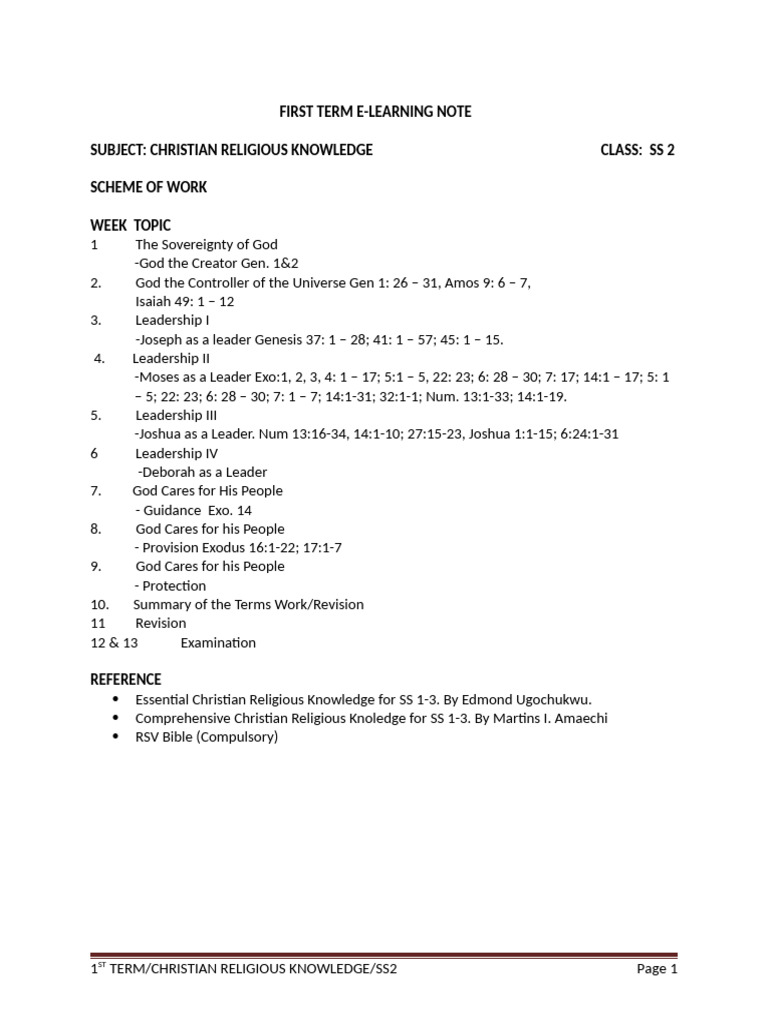 SS2 First Term CRS Lesson Notes | PDF | Genesis Creation Narrative ...