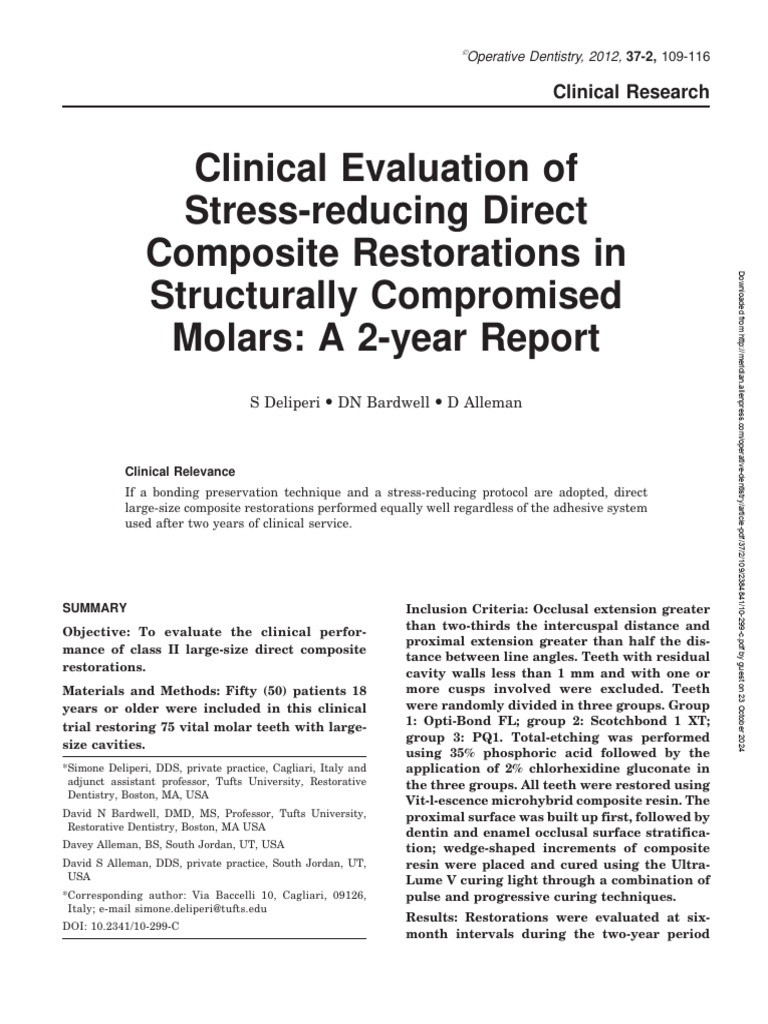 Clinical Evaluation of stress reducing direct composite | PDF | Tooth Enamel | Dental Composite