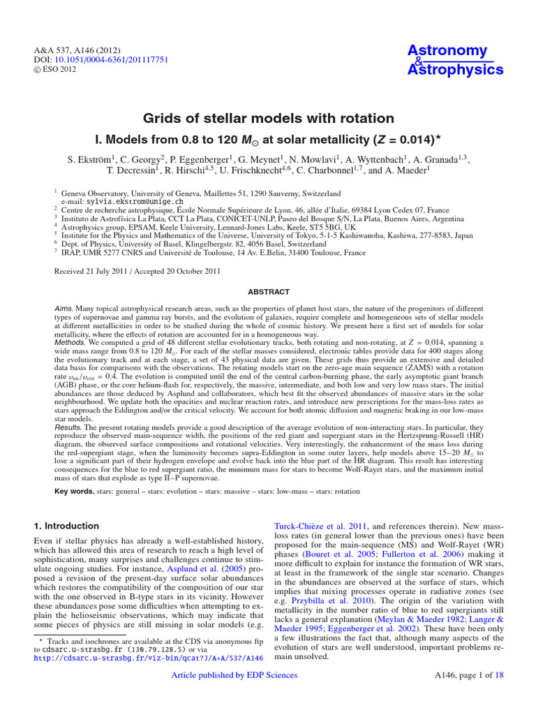 Grids of Stellar Models with Rotation S. Ekstrom | PDF | Stars ...