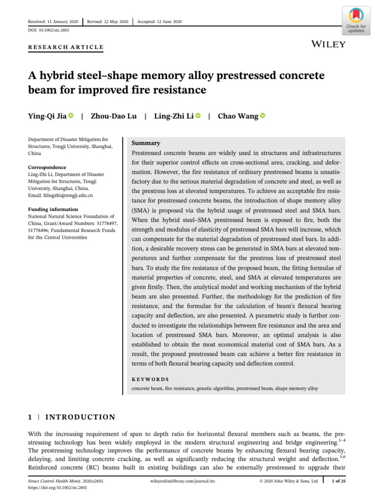 A Hybrid Steel-Shape Memory Alloy Prestressed Concrete Beam For ...