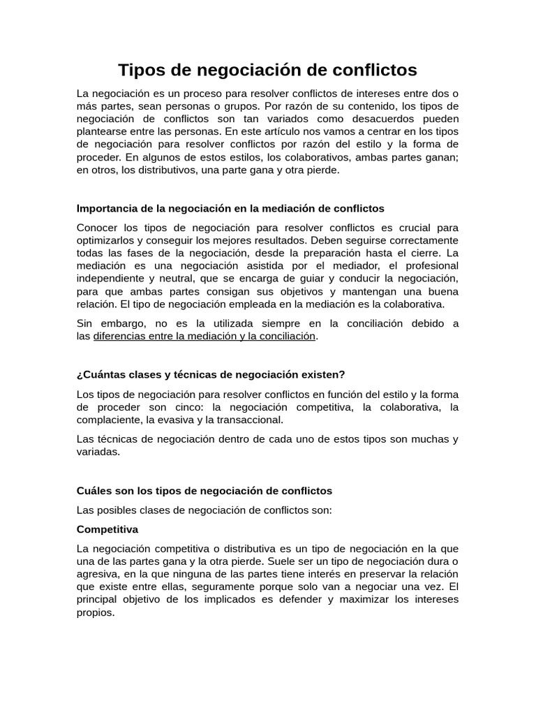 Tipos de Negociacion | PDF | Negociación | Mediación