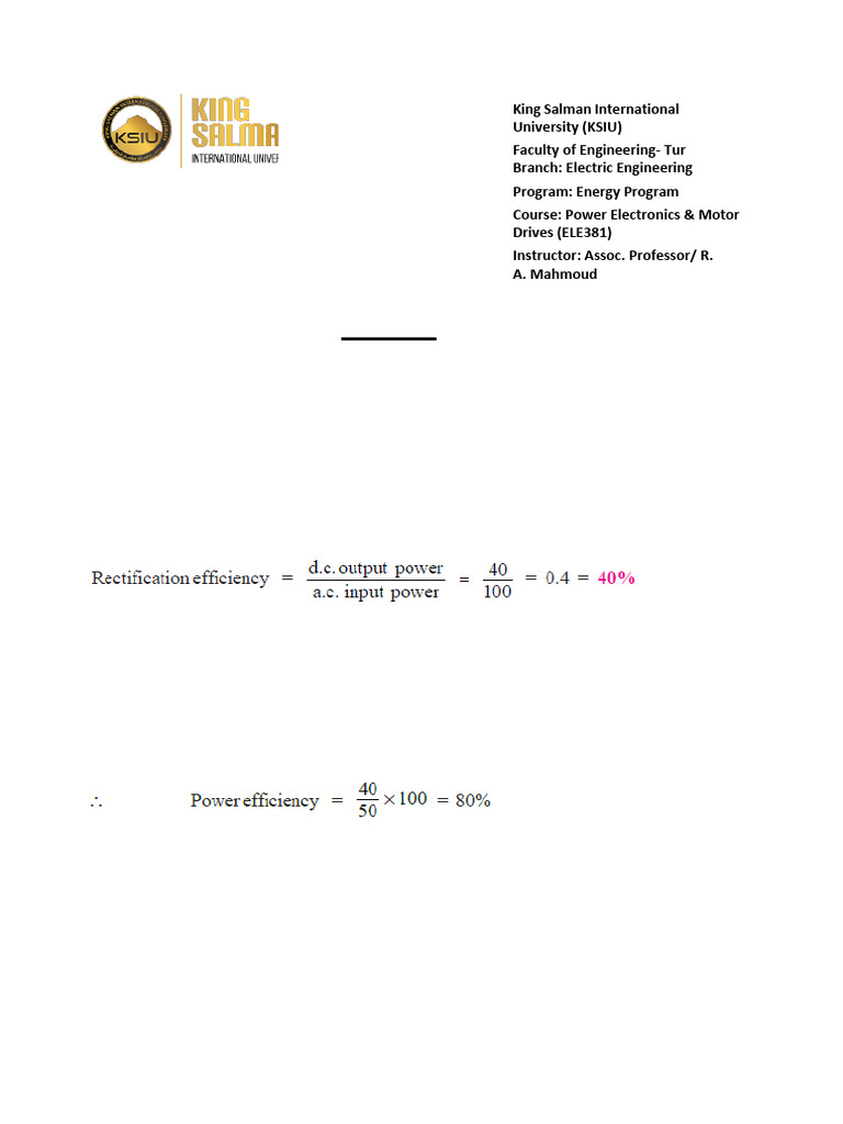 Power Electronics_Sheet 1 | PDF | Rectifier | Diode