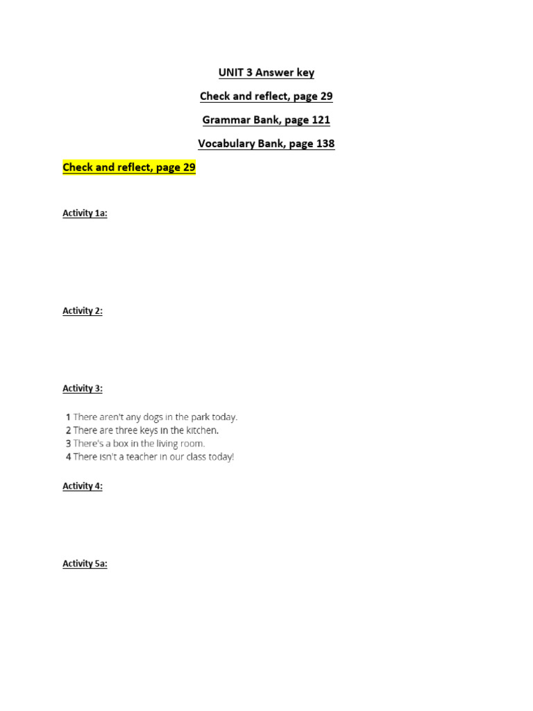 Unit 3 Answer Key: Grammar & Vocabulary | PDF