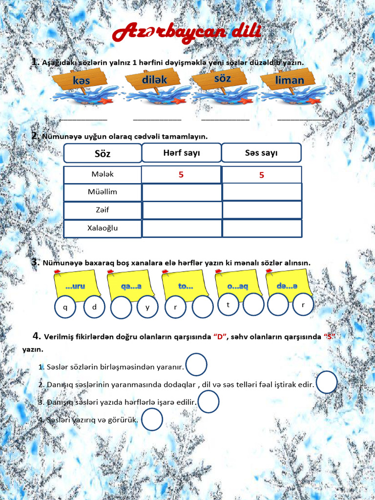 Qış Tətil Tapşırıqları 2 Ci Sinif | PDF