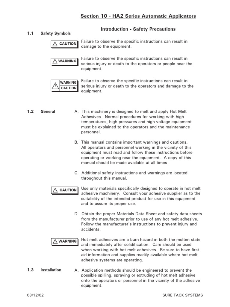 HA2 Series Applicators Safety Guide | PDF | Adhesive | Electrical Connector
