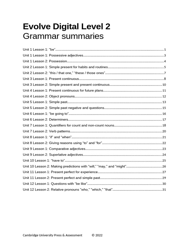 Evolve Digital Level 2 Grammar Guide | PDF | Noun | Verb