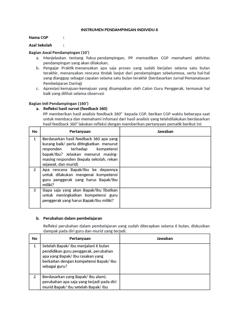 Instrumen Pendampingan Individu 6 | PDF