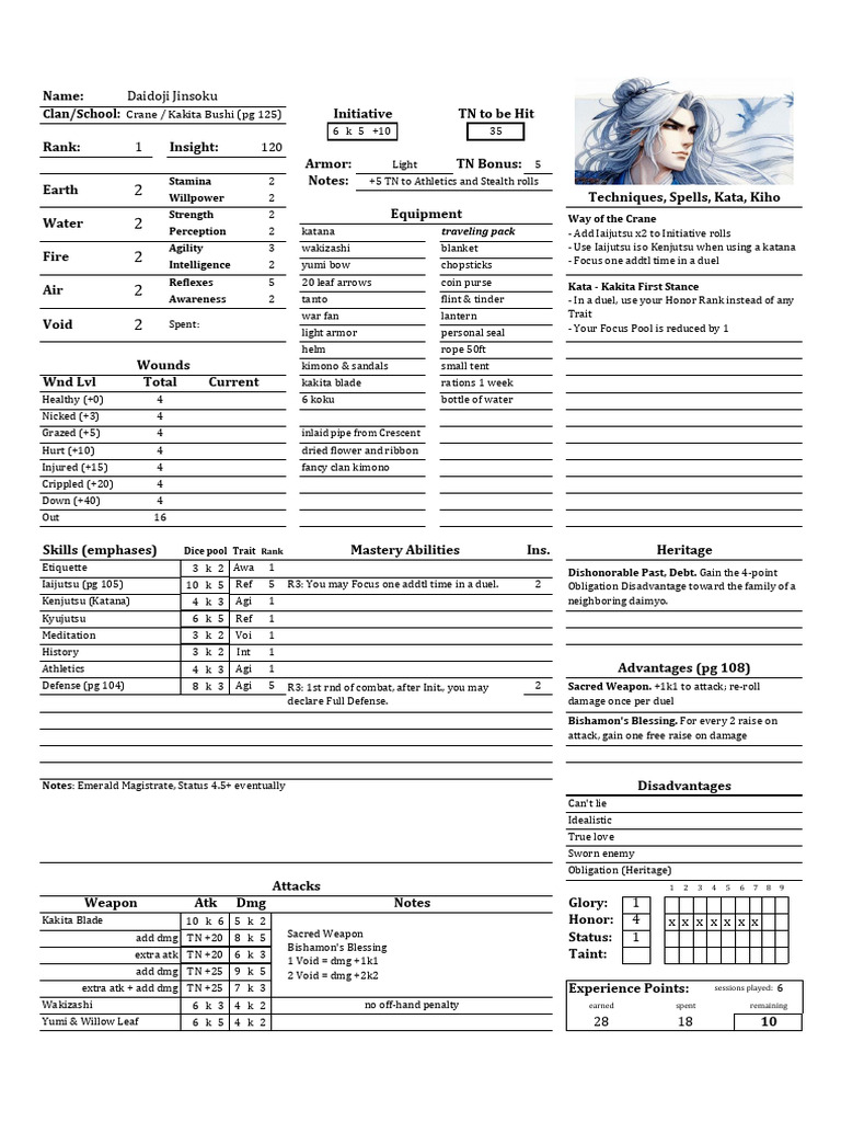 Character Sheet: Daidoji Jinsoku | PDF | Japanese Martial Arts