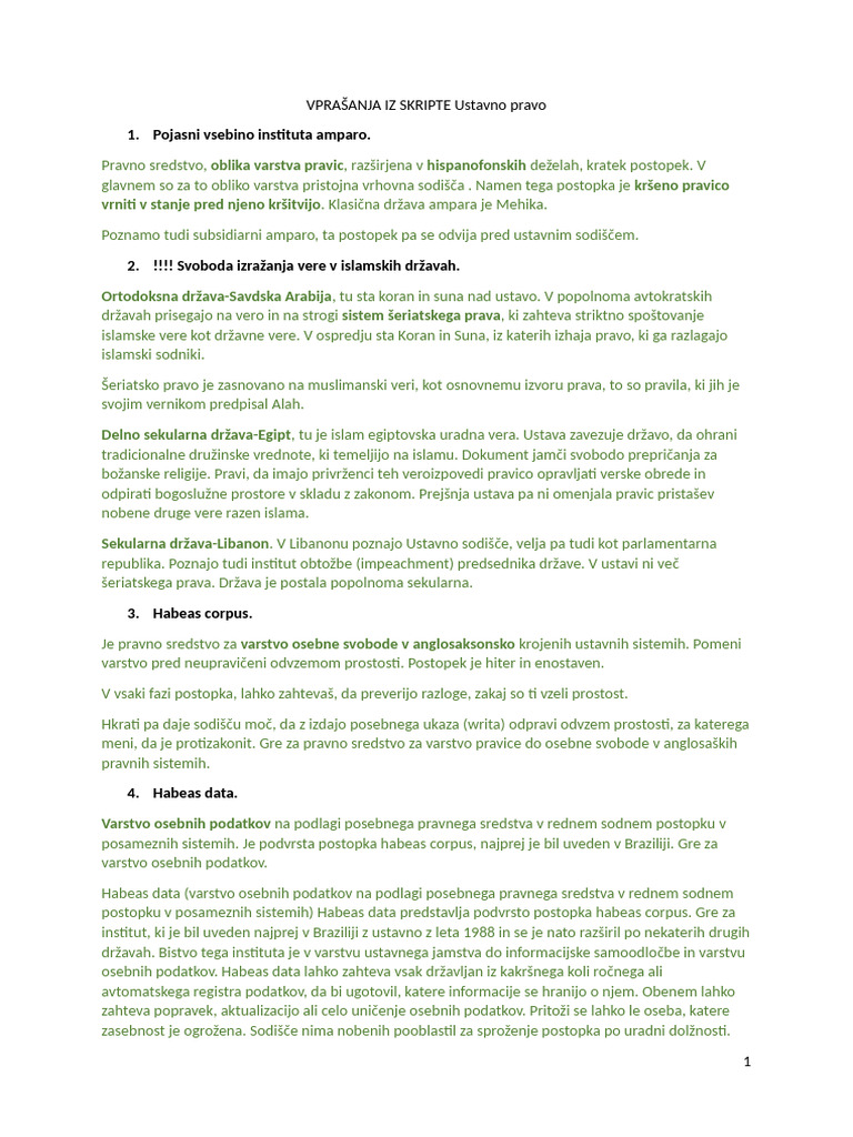 Vprašanja Iz Skripte Ustavno Pravo | PDF