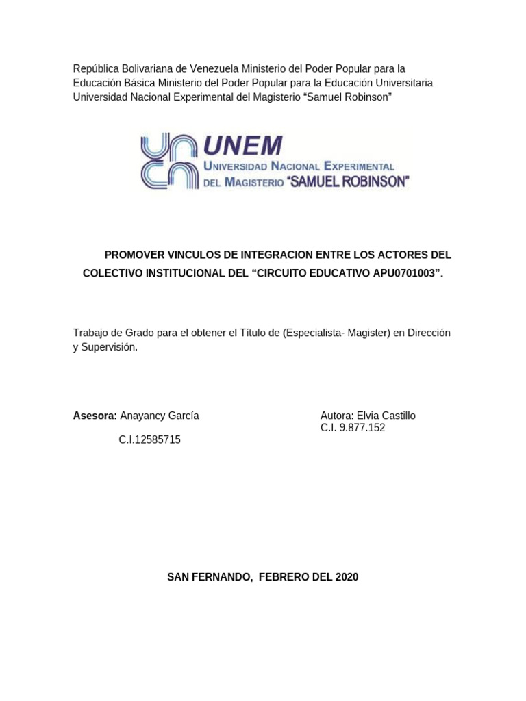 Elvia Castillo Trabajo de Grado Pnfae | PDF | Institución | Pedagogía