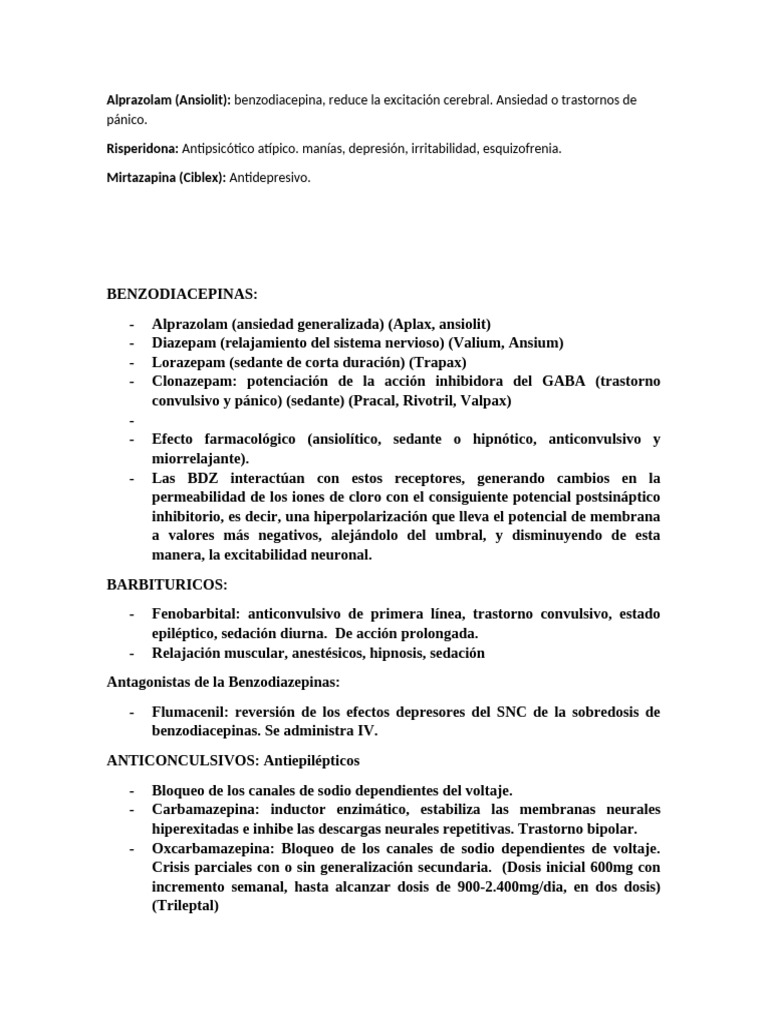 Resumen 1 SNC | PDF | Benzodiazepinas | Tratamientos médicos