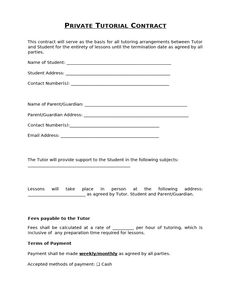 Private Tutoring Contract | PDF