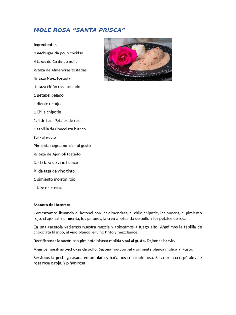 Mole Rosa: Receta y Preparación | PDF