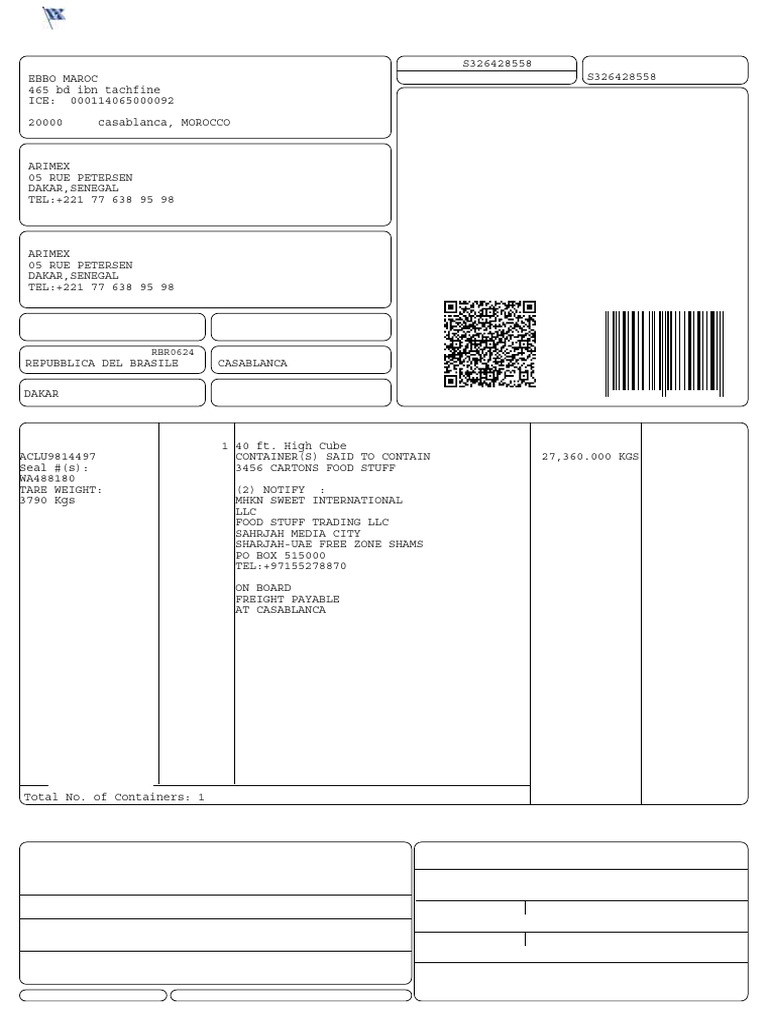 Copy BL Client Arimex | PDF | Cargo | Bill Of Lading