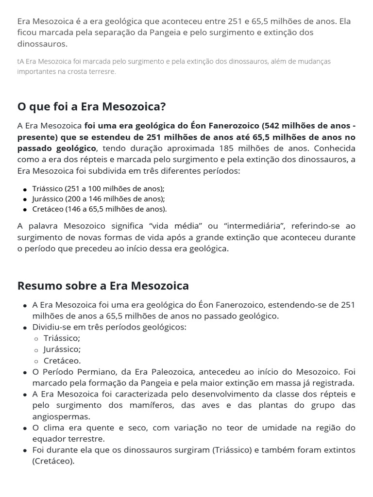 O Que Foi A Era Mesozoica? | PDF | Ciências e Matemática