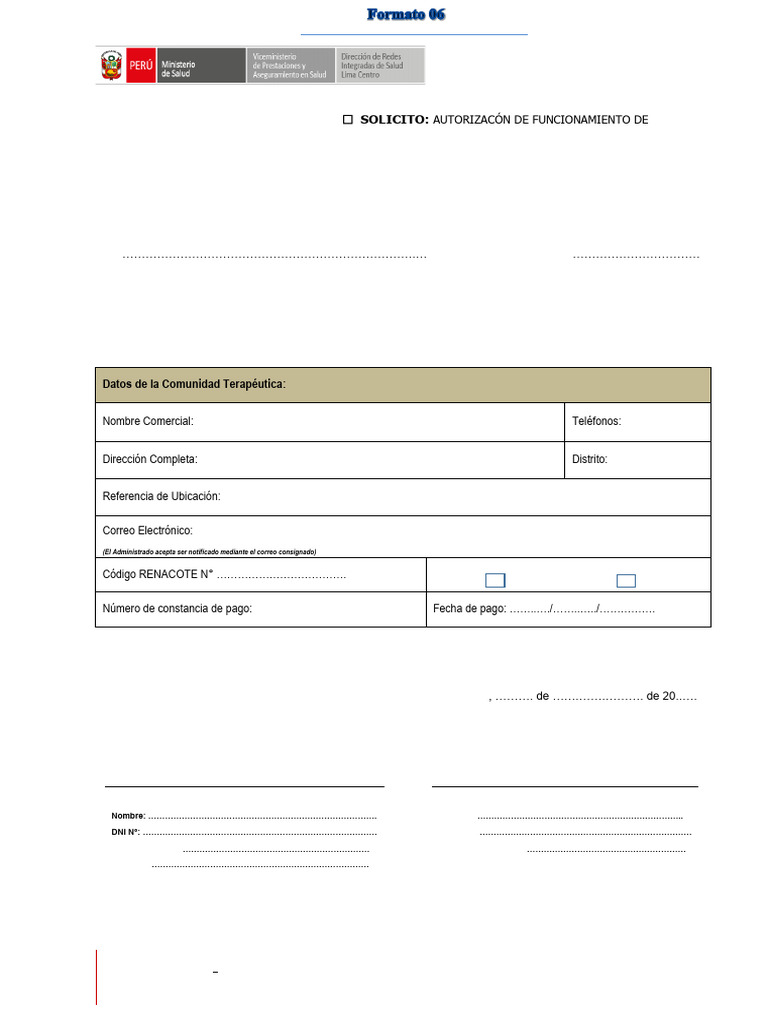 Solicitud de Autorización Sanitaria CT FORMATO 06 | PDF | Justicia | Crimen y violencia