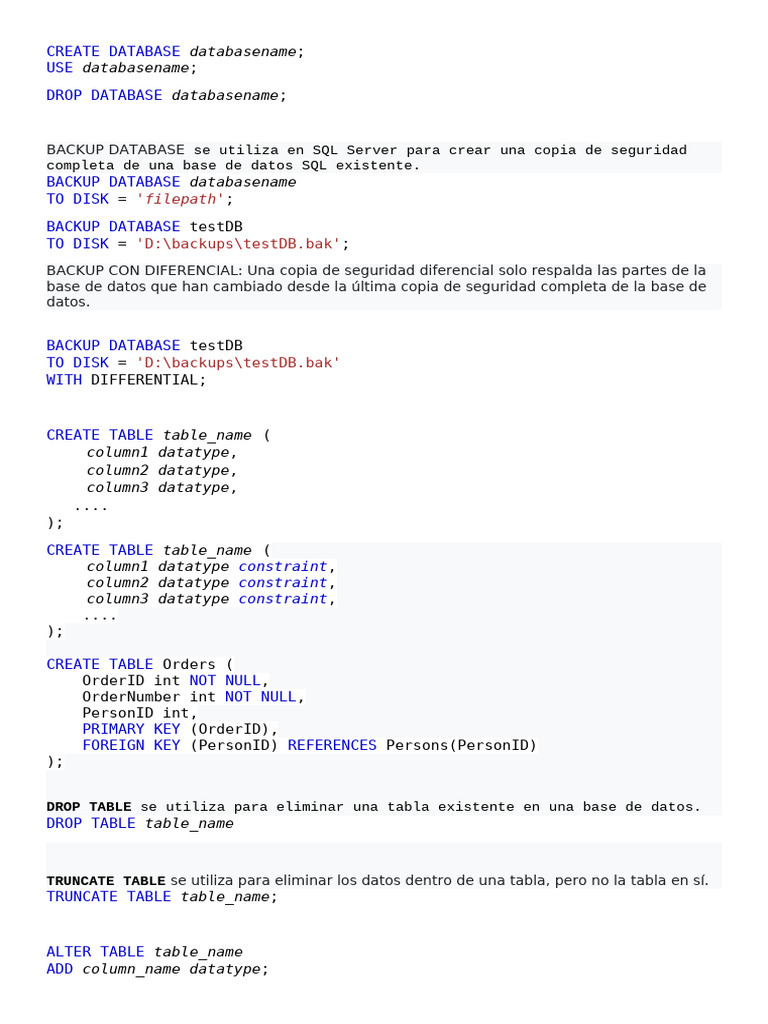 Comandos de SQL-mysql | PDF | Gestión de tecnología de la información | Informática
