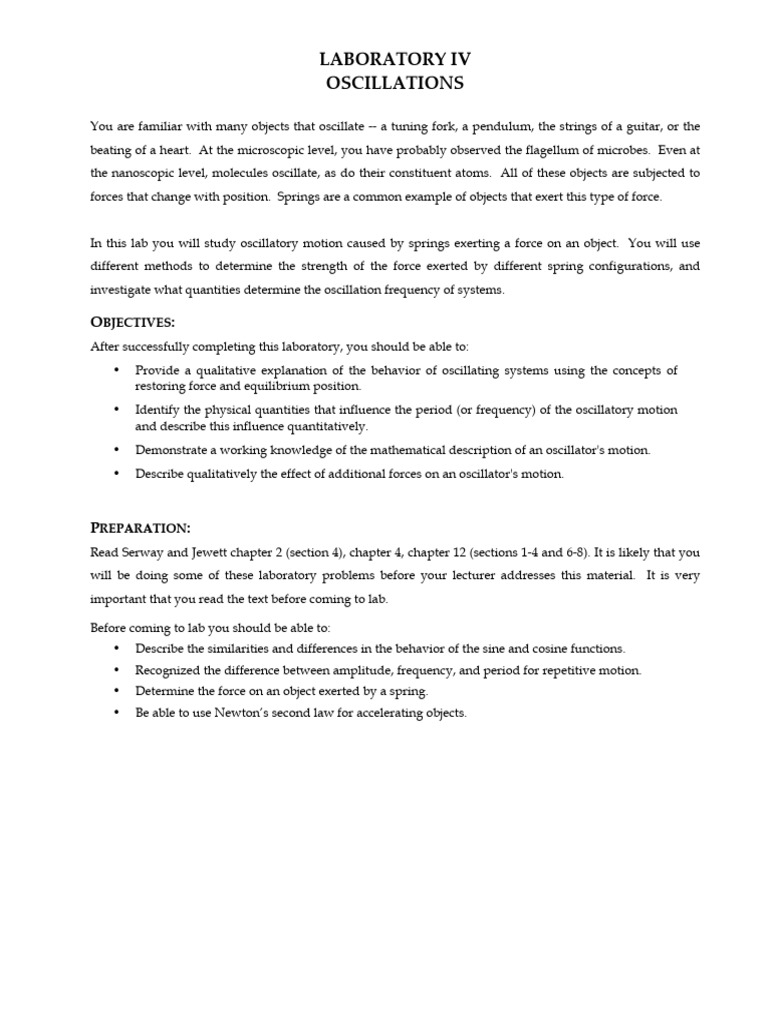 1201 Lab 4 | PDF | Force | Oscillation