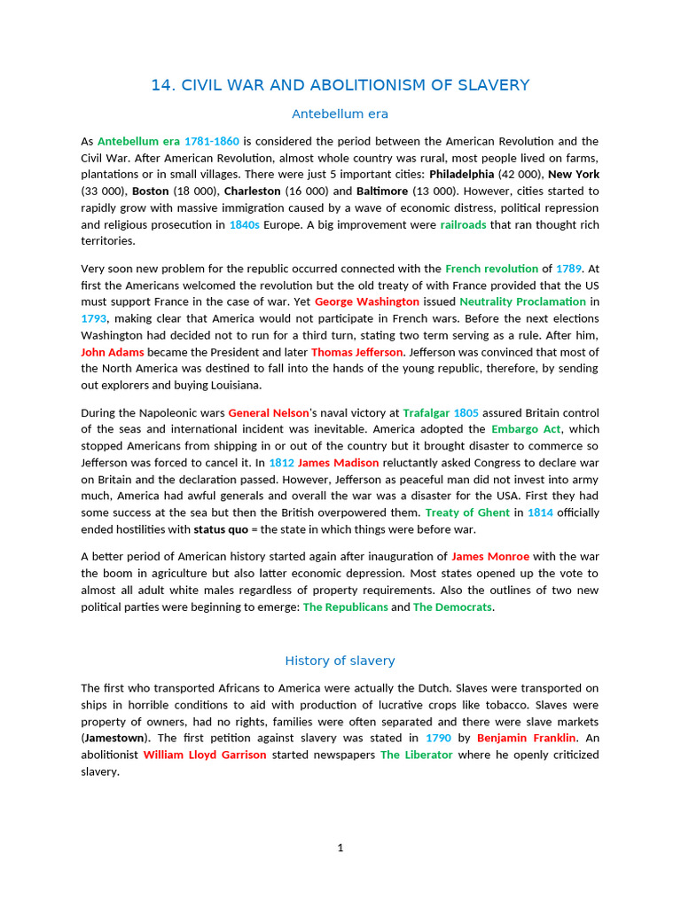 14. Civil War and Abolitionism of Slavery | PDF | Confederate States Of ...