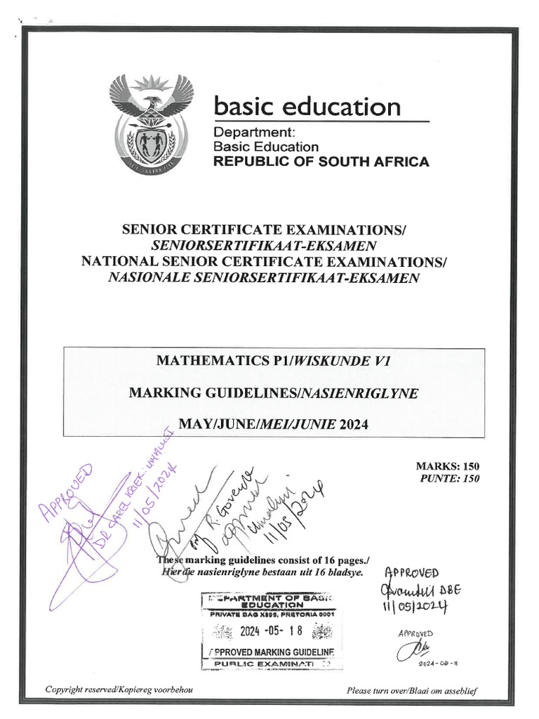 Mathematics P1 May-June 2024 Approved Marking Guideline | PDF