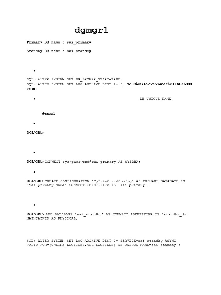 Steps For Configuring DGMGRL | PDF | Computers