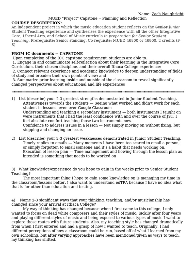 Capstone - Reflection Document | PDF | Curriculum | Cognition