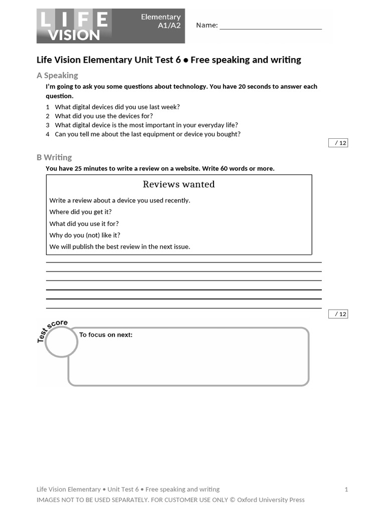 Life Vision Elementary Unit Test 6 | PDF | Art
