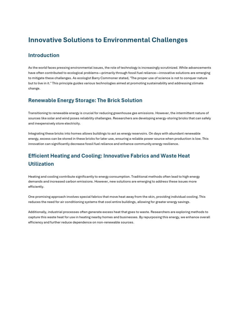 Innovative Solutions To Environmental Challenges | PDF | Home & Garden ...