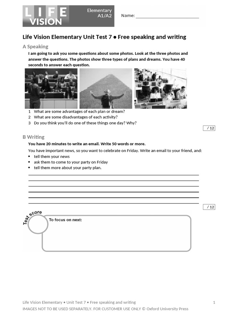 Life Vision Elementary Unit 7 Test | PDF | Career & Growth | Self ...
