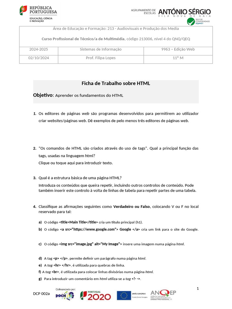 Fundamentos de HTML para Multimédia | PDF | Html | Engenharia de Software