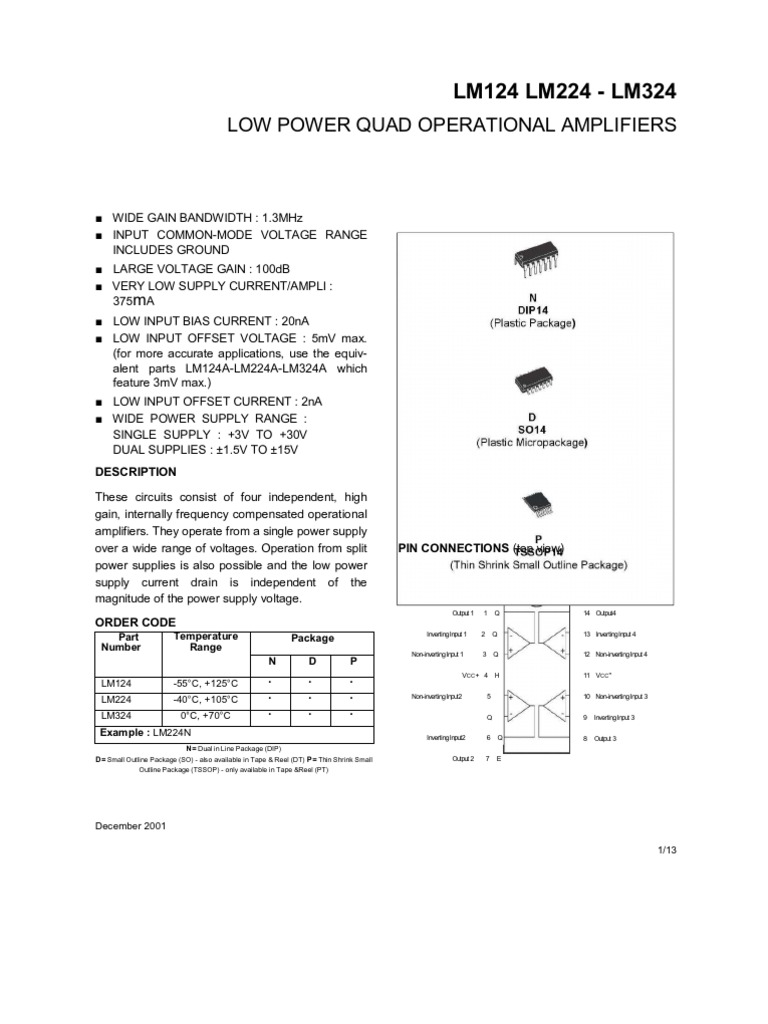 LM124 LM224 | PDF | Operational Amplifier | Amplifier