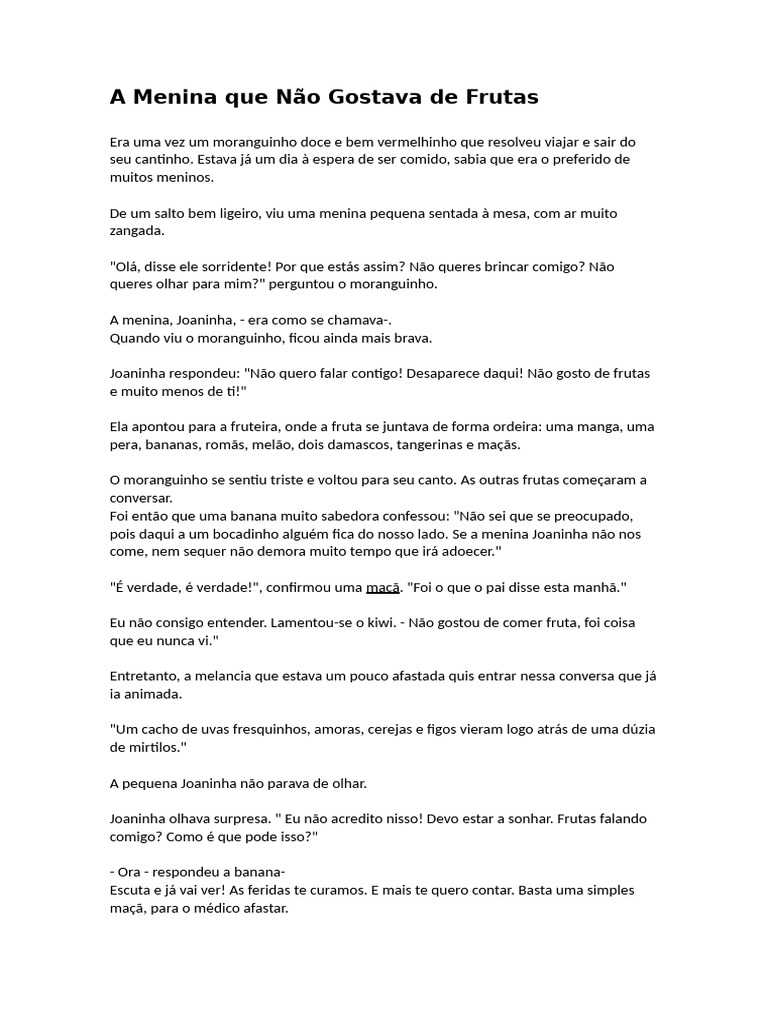 A Menina Que Não Gostava de Frutas | PDF | Frutas comestíveis | Fruta