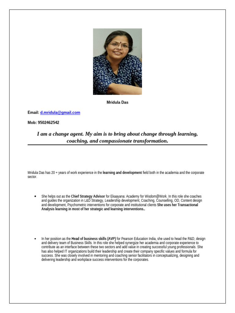 Mridula Das- Resume 2020 | PDF | Leadership | Business