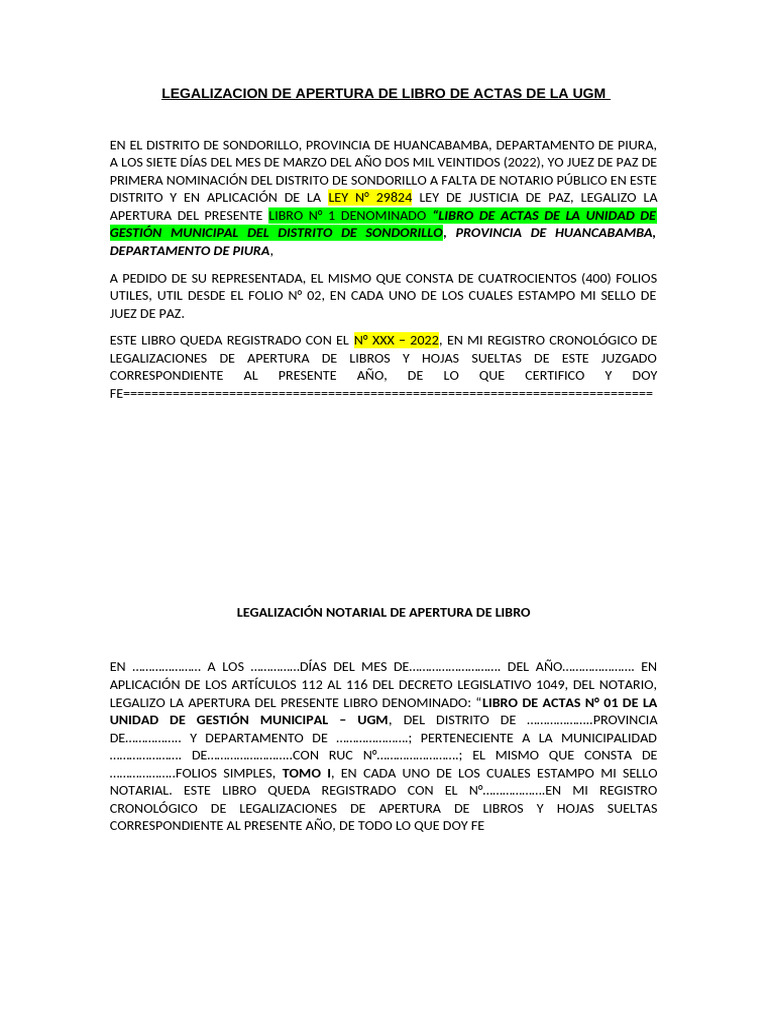 Legalización Del Libro de Actas de La UGM. | PDF | Derecho