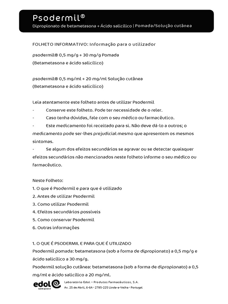Psodermil: Pomada e Solução para Dermatoses | PDF | Farmacêutico ...