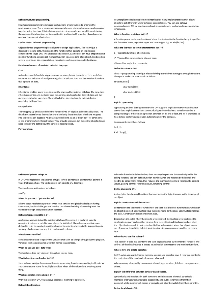 Define Structured Programming | PDF | Class (Computer Programming) | C++