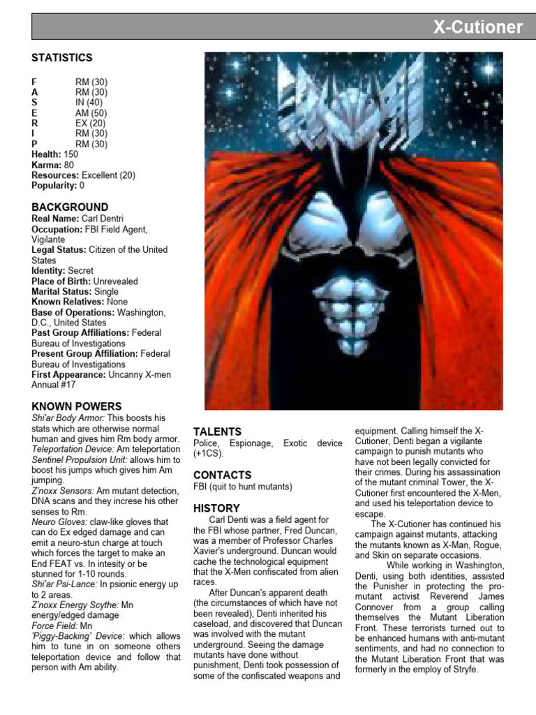 Marvel Super Heroes - Characters Update - X-Cutioner | PDF | Federal ...